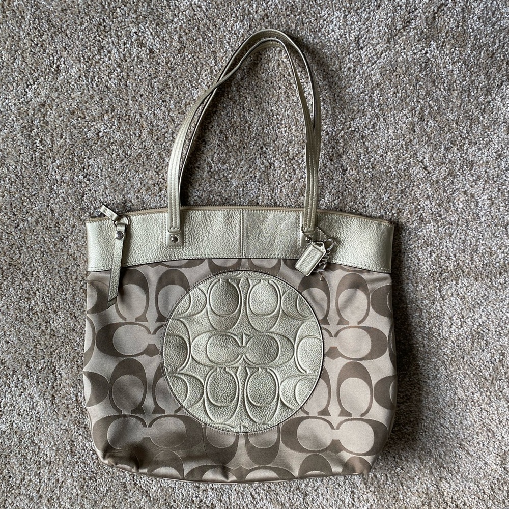Coach Laura Signature Shoulder Tote Bag - Gem